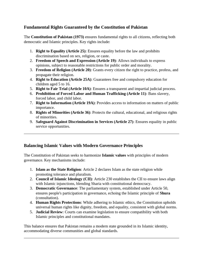 Fundamental Rights in Pakistan's Constitution | PDF | Human Rights ...