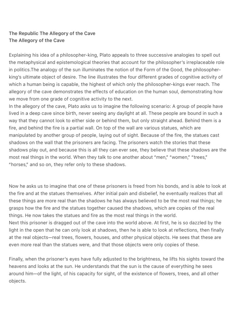 Plato's Allegory of the Cave Explained | PDF | Epistemology | Metaphysics