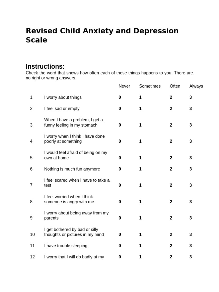 Child Anxiety and Depression Scale | PDF | Anxiety