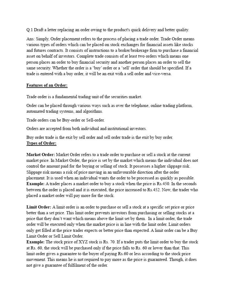 Document (1) (1) | PDF | Order (Exchange) | Stocks