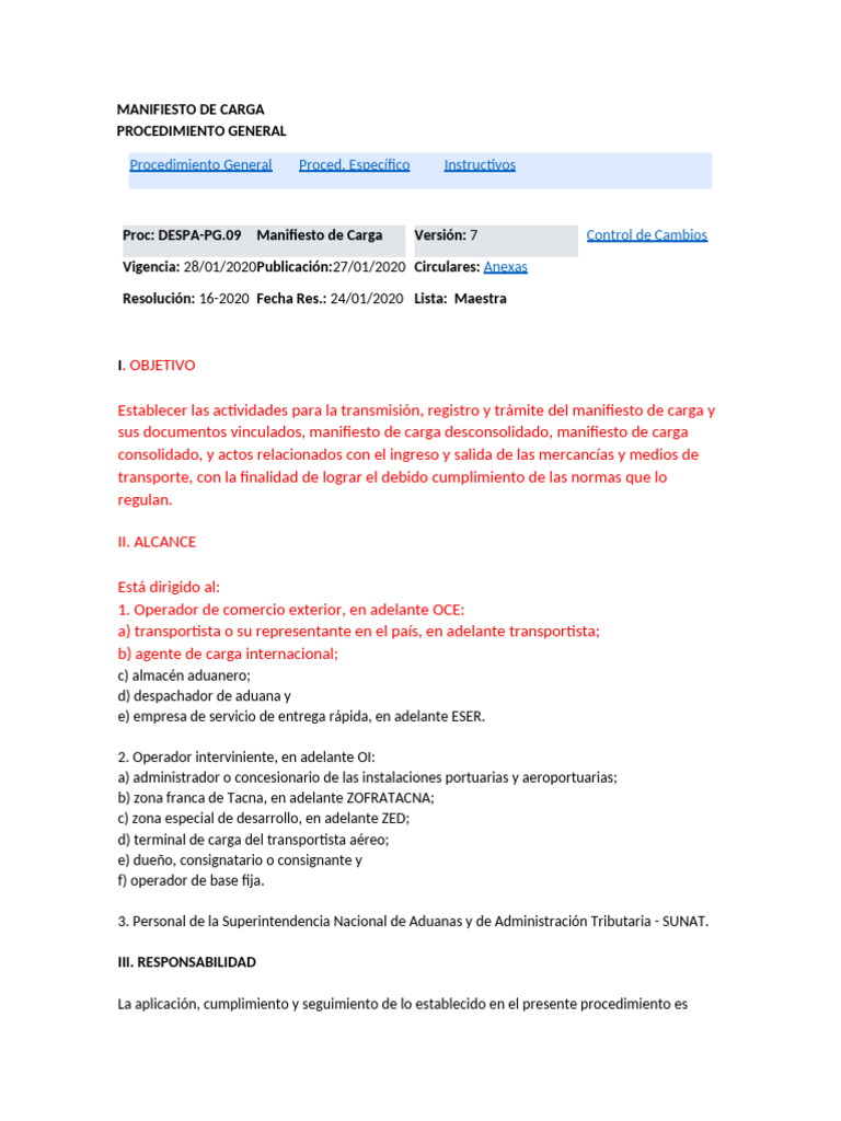 Despa Manifiesto Carga | PDF | aduana | Puerto
