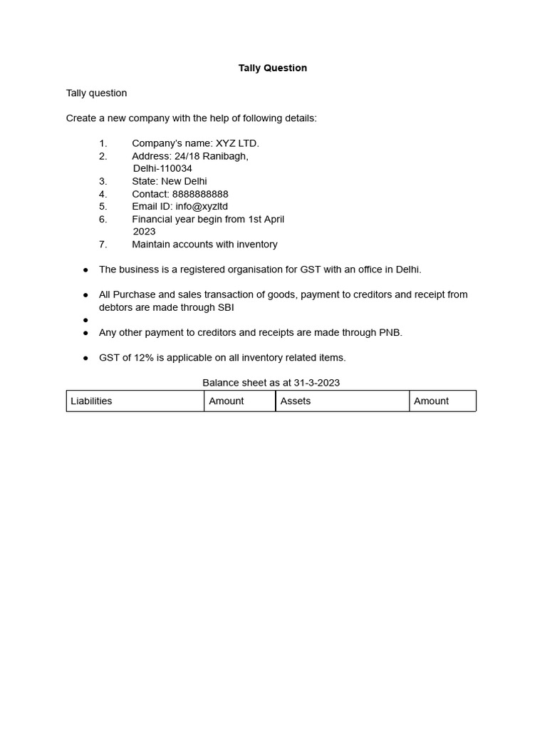 Tally Question | PDF | Expense | Business