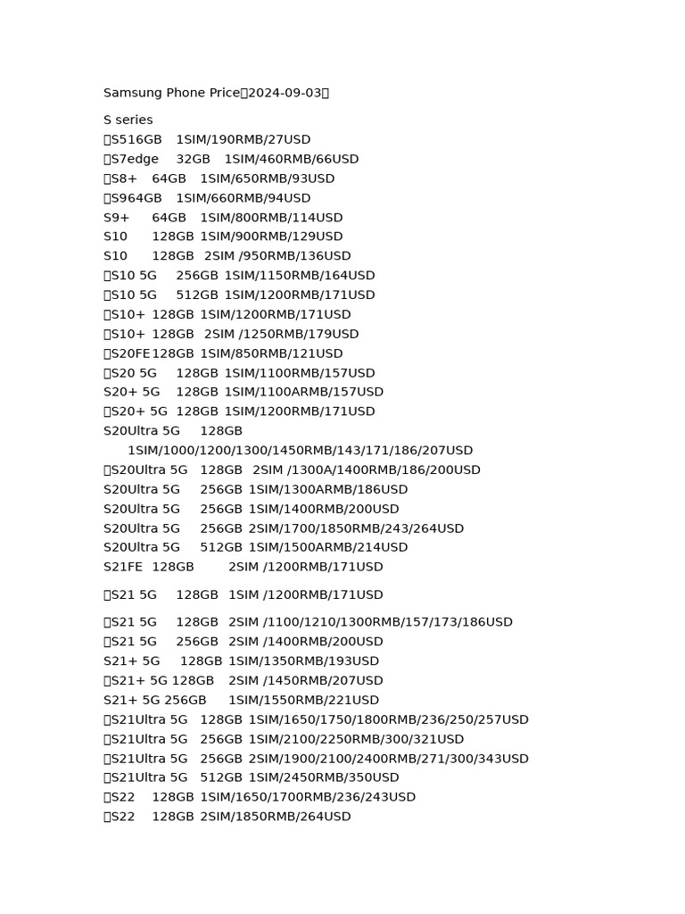 Samsung Phone Prices for Resellers | PDF