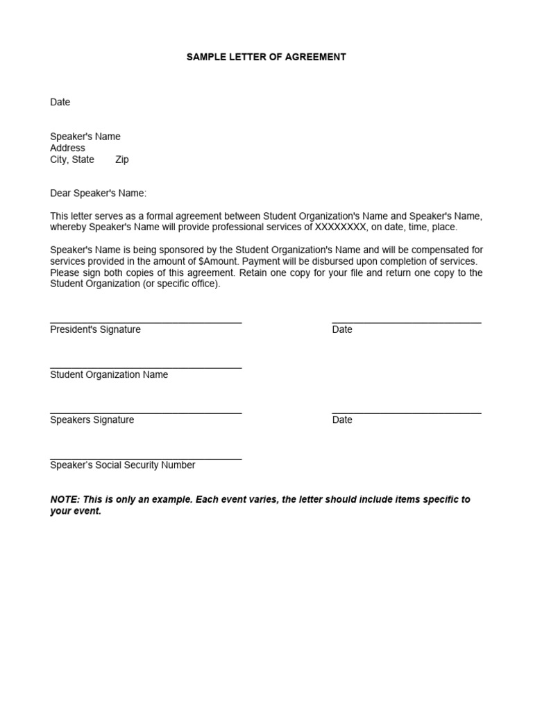 Sample Letter of Agreement | PDF