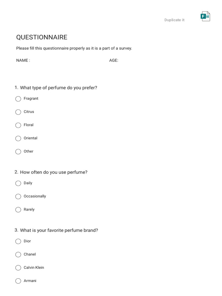 Perfume Preference Survey Questionnaire | PDF