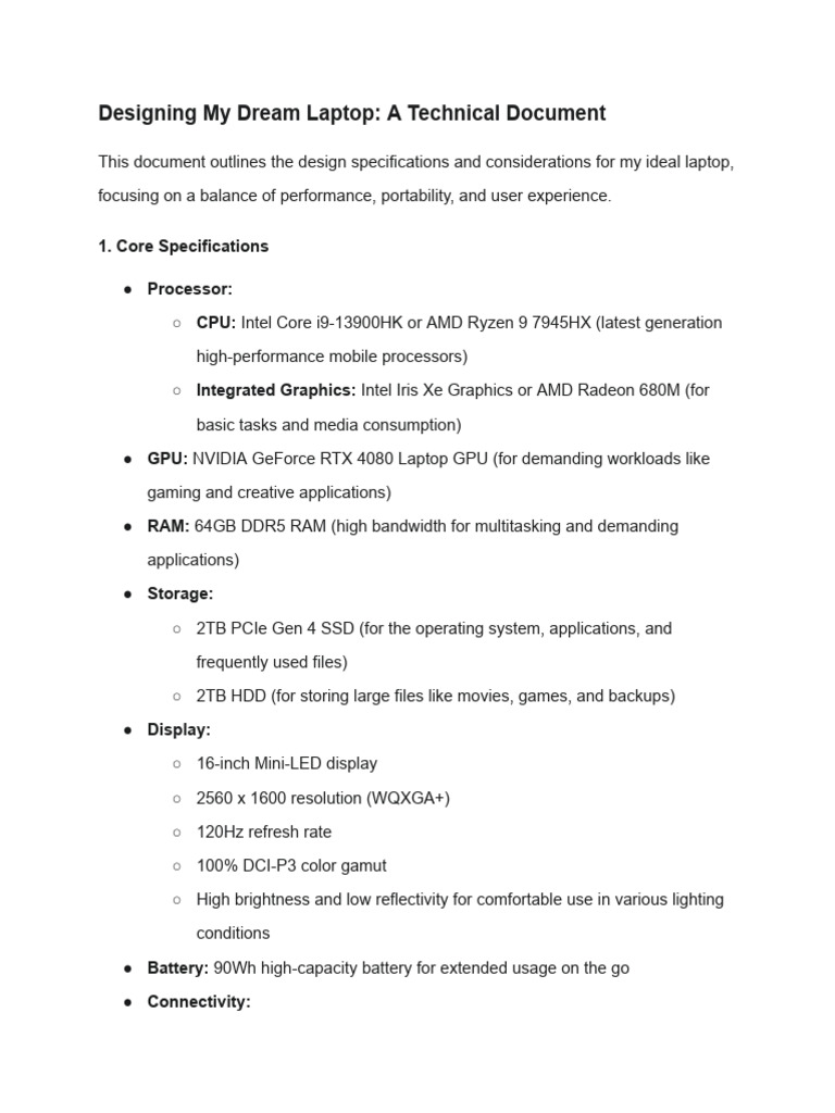 Designing My Dream Laptop - A Technical Document | PDF | Graphics ...