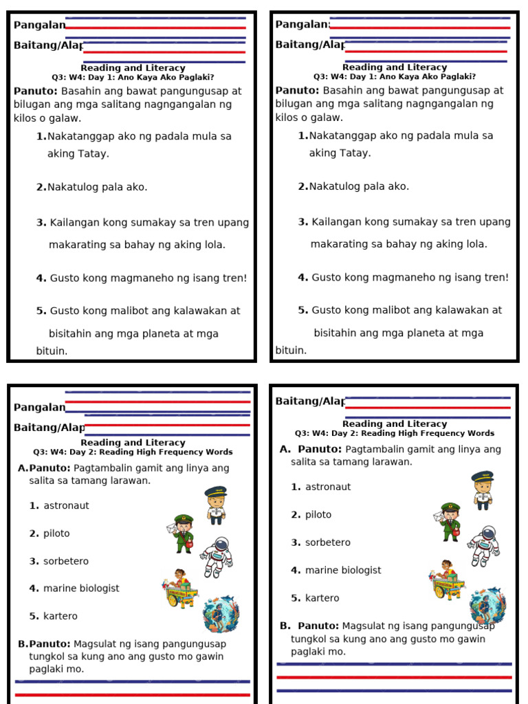 Pangalan: Baitang/Alap: Pangalan: Baitang/Alap:: Reading and Literacy Reading and Literacy | PDF