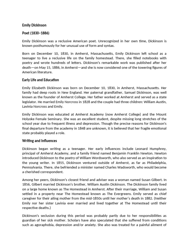 Emily Dickenson Poems Texts | PDF | Emily Dickinson