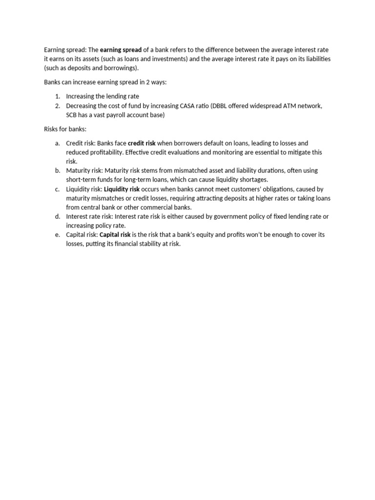 Bank Earning Spread and Risks Explained | PDF