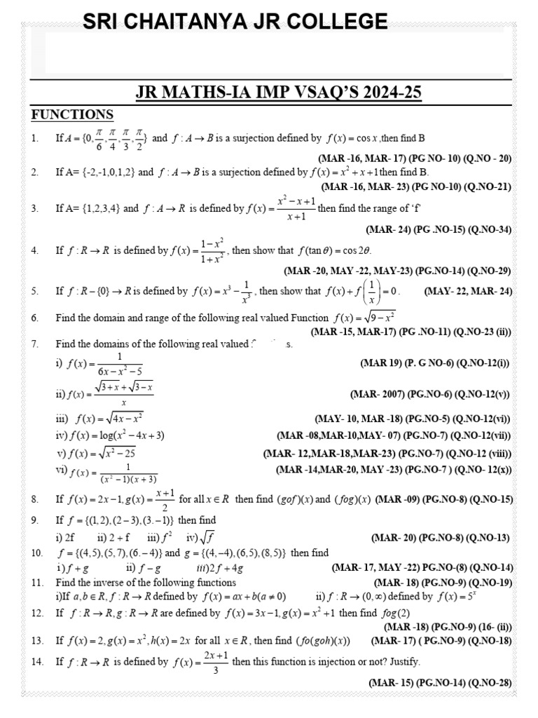 JR Maths-Ia Imp Vsaq's 2024-25 | PDF | Trigonometric Functions | Line (Geometry)