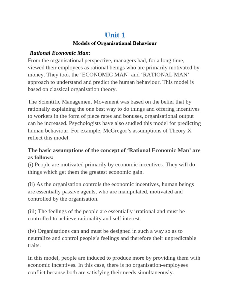 Models of Man in Organizational Behavior | PDF | Rationality | Incentive