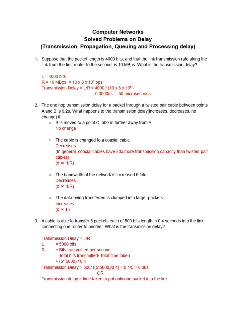 CN_Delay_Problems | PDF | Transmission Medium | Computer Network
