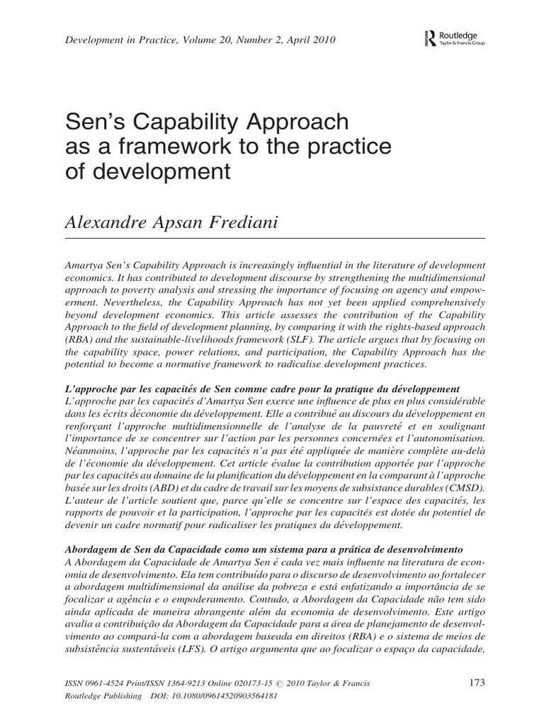 Sen’s Capability Approach as a framework to the practice of development ...