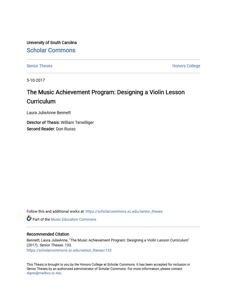 The Music Achievement Program (MAP) Designing A Violin Lesson Curricul ...
