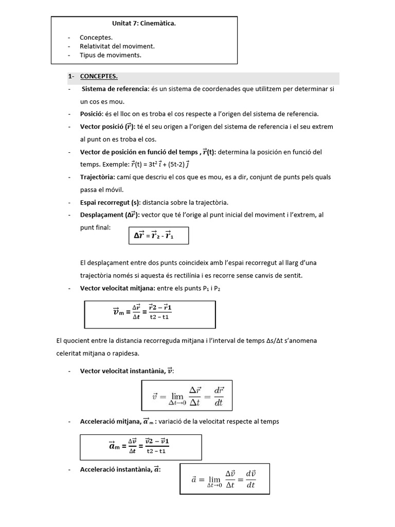 Teoria U6 Cinemàtica | PDF