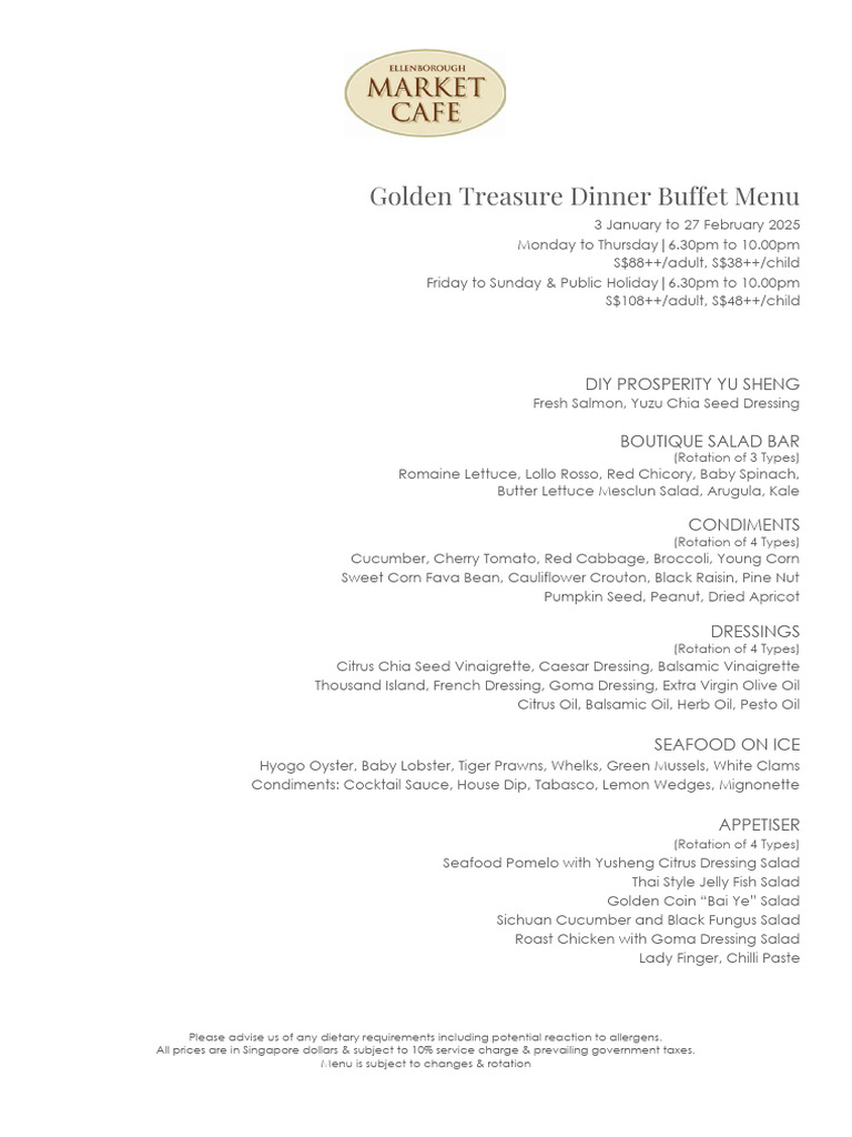 Golden Treasure Dinner Buffet Menu | PDF | Sauce | Salad