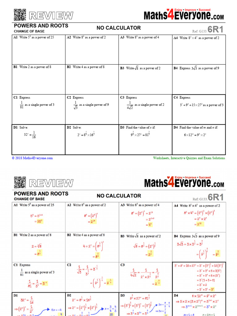 Indices Change of Base Worksheet | PDF