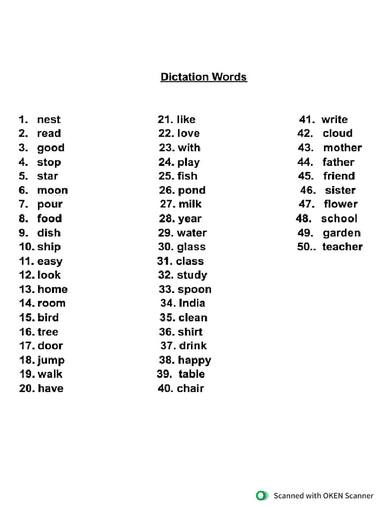 Dictation Words | PDF