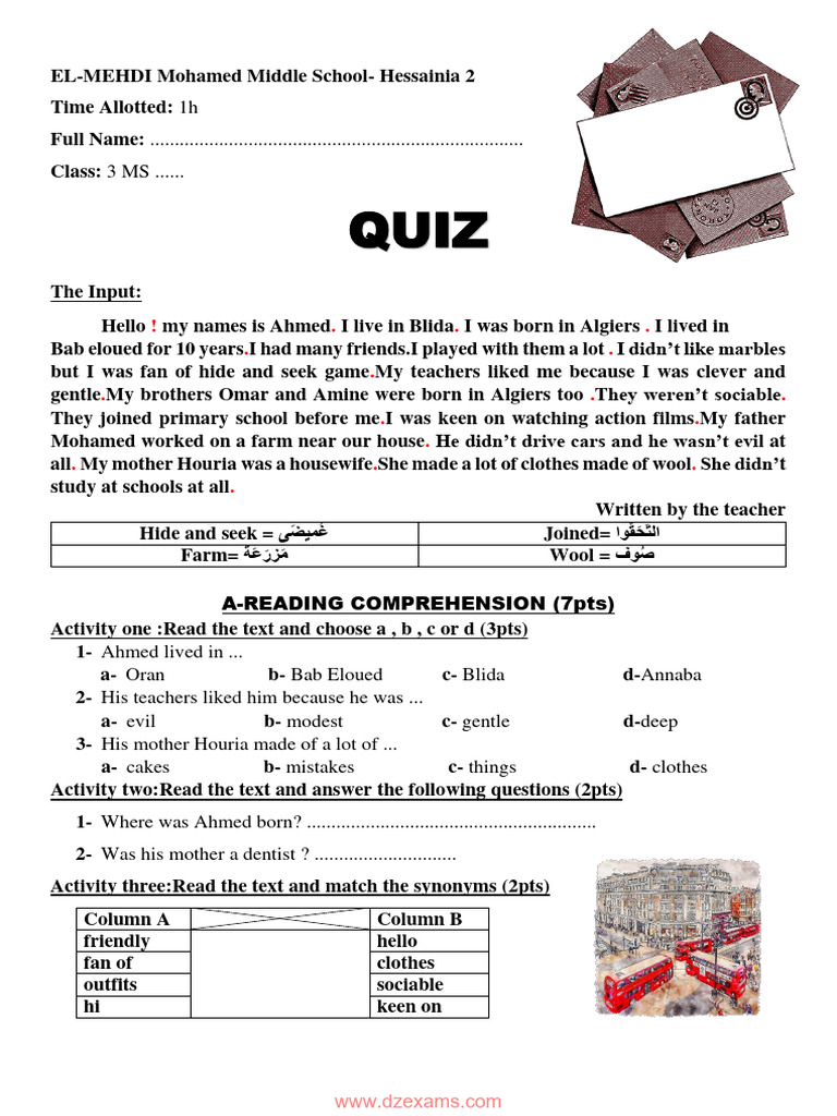 Dzexams 3am Anglais 2684142 | PDF | Linguistics | Grammar