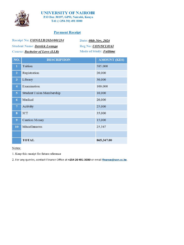 UON PROOF OF PAYMENT MR. LWANGA D | PDF