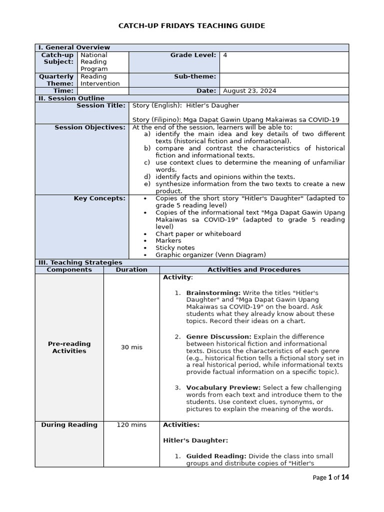 Teaching-Guide-Catchup Friday - G4 August 23 | PDF | Vaccines | Reading Comprehension