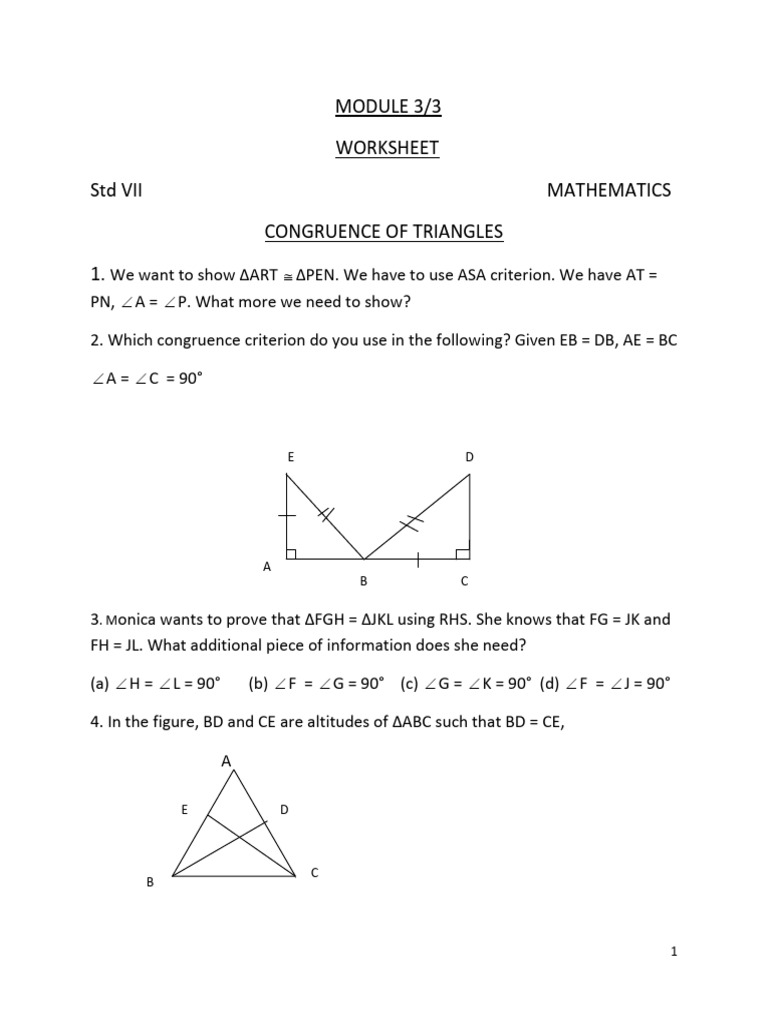 Vii Mat l07 m03 Congruence of Triangles Worksheet | PDF | Euclidean ...
