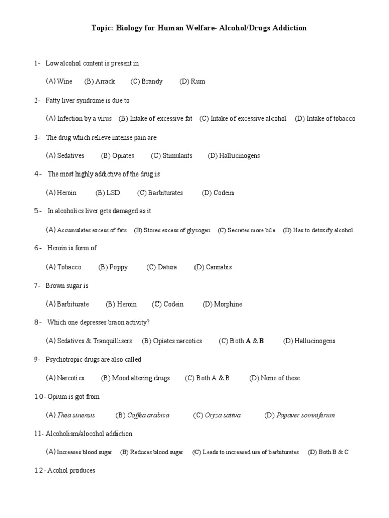 Bio 4 Human Welfare - Alcohol-Drug Addiction/Drug Abuse | PDF