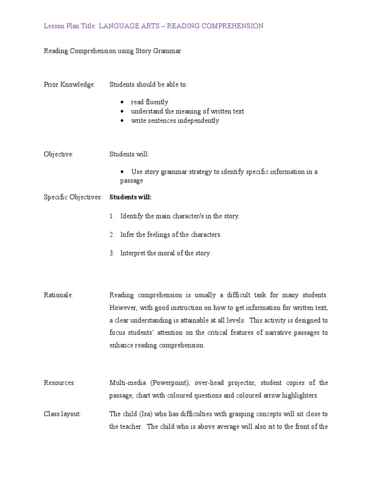 Reading Comprehension Using Story Grammar | PDF | Reading Comprehension ...