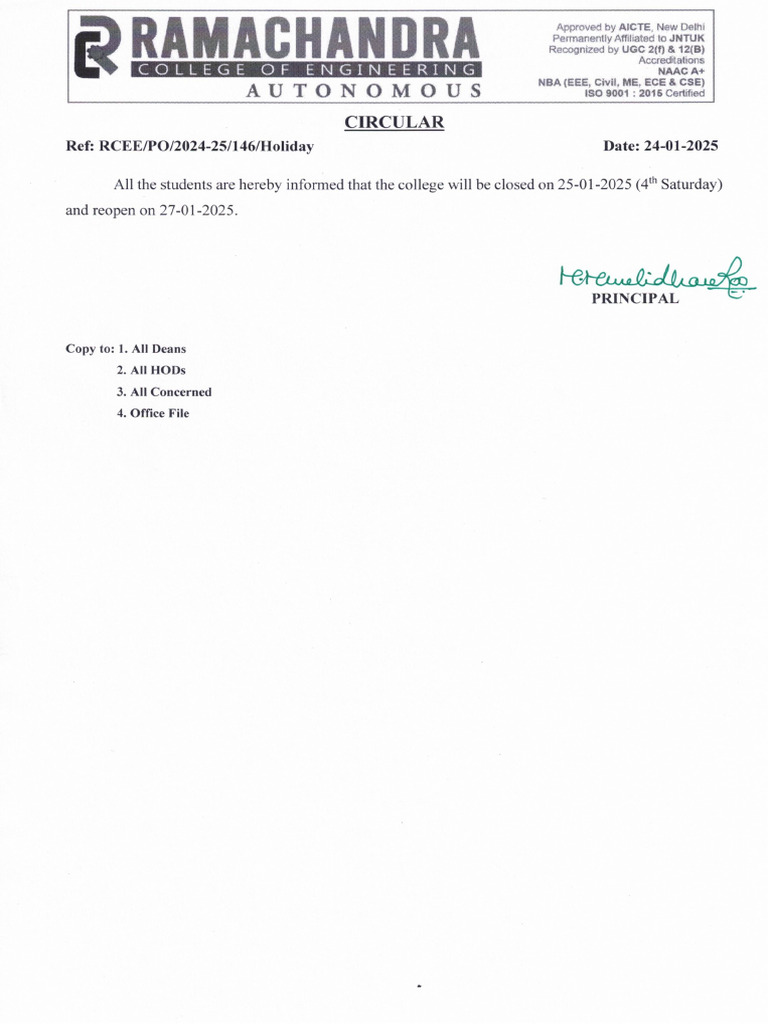 2025-01-24 Circular - 146 - Holiday | PDF