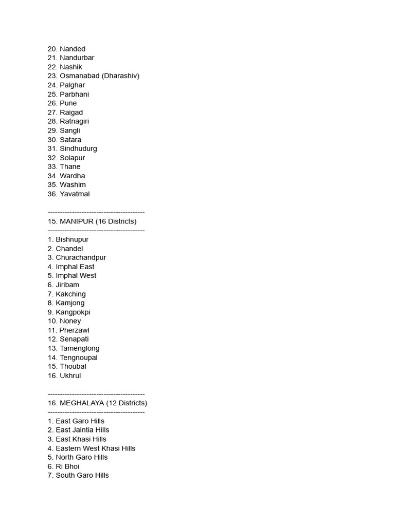 List of Indian Districts by State | PDF | South Asia