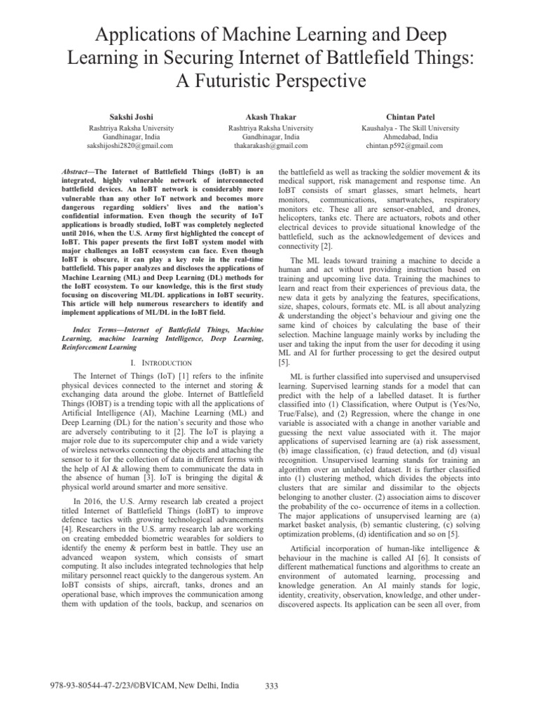 Applications of Machine Learning and Deep Learning in Securing Internet of Battlefield Things A ...