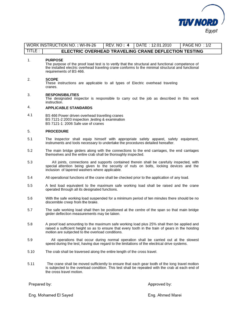 Crane Deflection Testing Guide | PDF | Crane (Machine) | Bridge