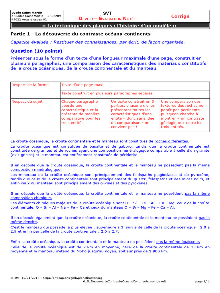 Comparaison croûte océanique et continentale | PDF | Manteau terrestre ...