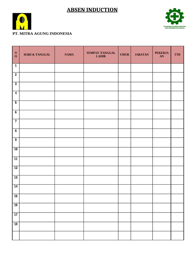 Absen Induction Baru | PDF