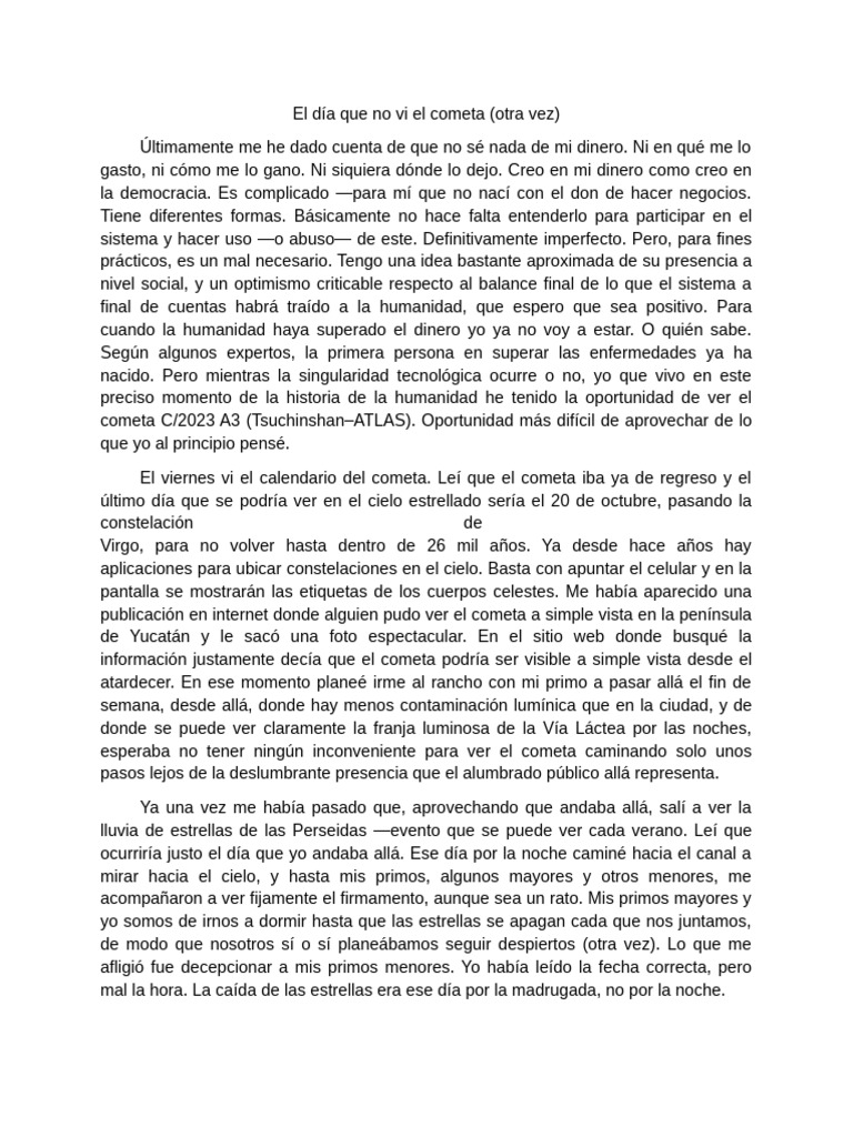 El Día Que No VI El Cometa | PDF | Cometa | Astronomía