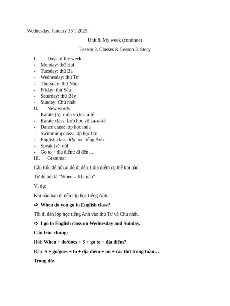 Wednesday, Unit 8 Lesson 2&3 - EU2 | PDF