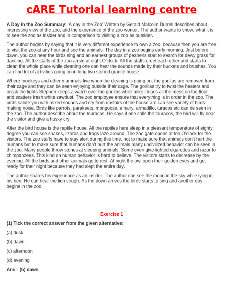 A Day in the Zoo | PDF | Zoo | Syntax