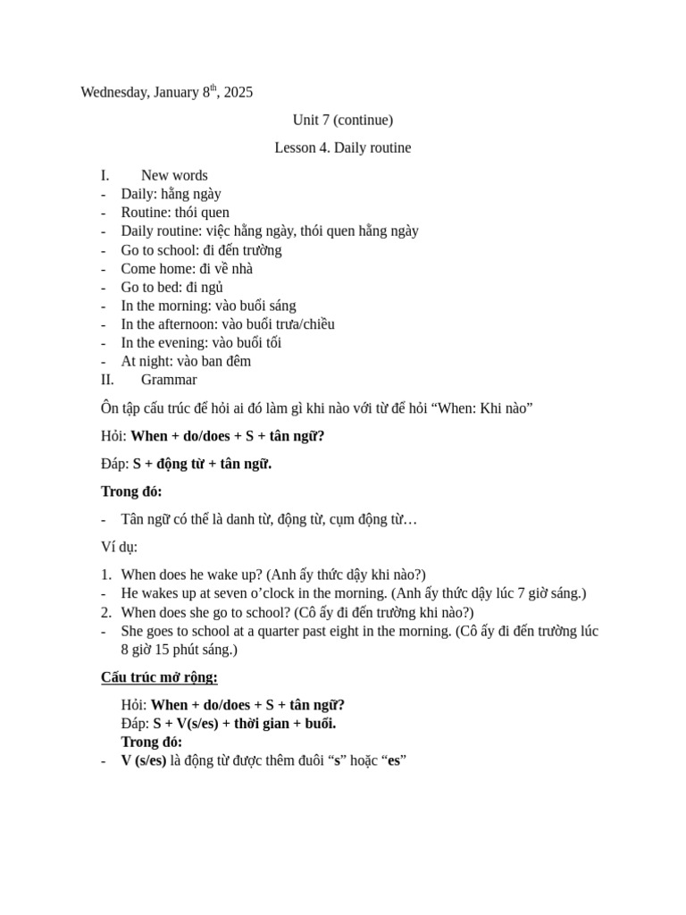 Wednesday, Unit 7 Lesson 4 - EU2 | PDF