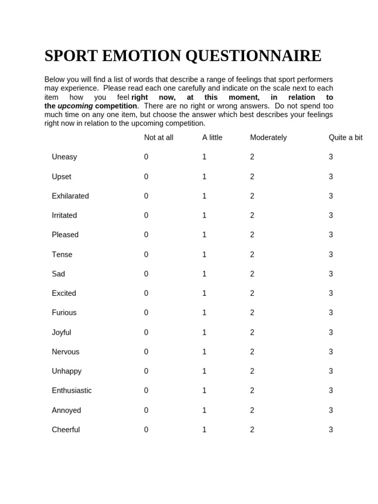 Sport Emotion Questionnaire | PDF | Behavioural Sciences | Emotions
