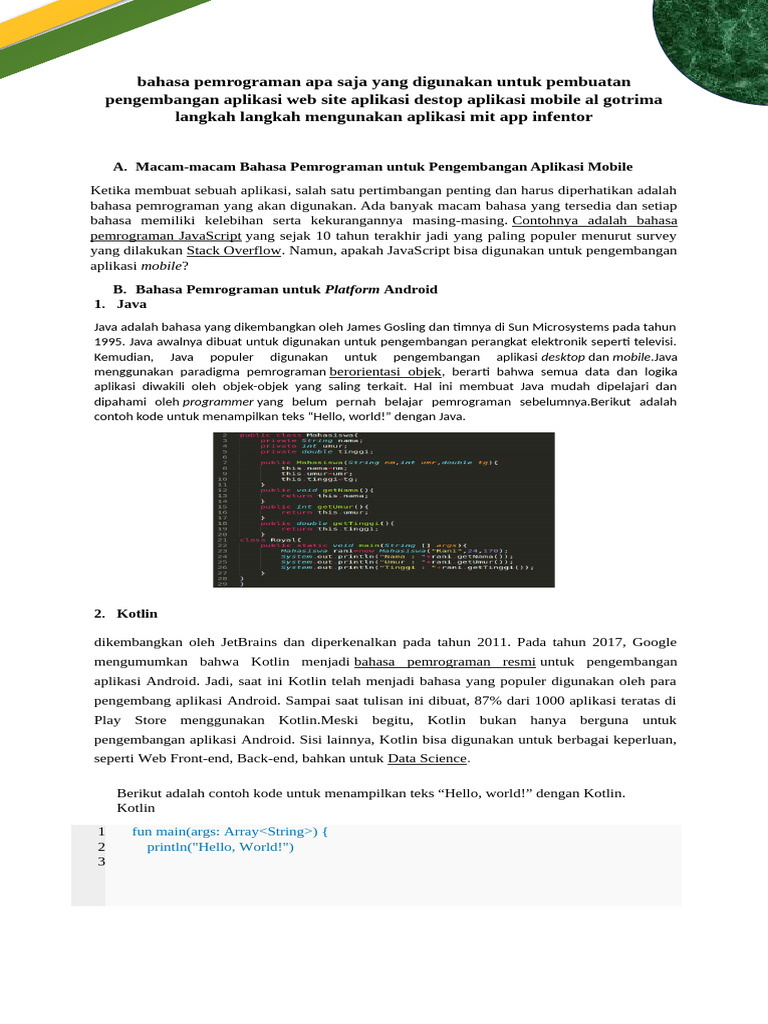 Bahasa Pemrograman Apa Saja Yang Digunakan Untuk Pembuatan Pengembangan ...
