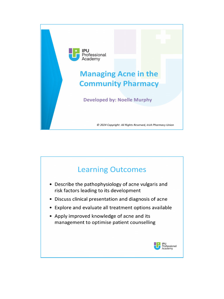 Managing Acne in The Community Pharmacy Topic Handout | PDF