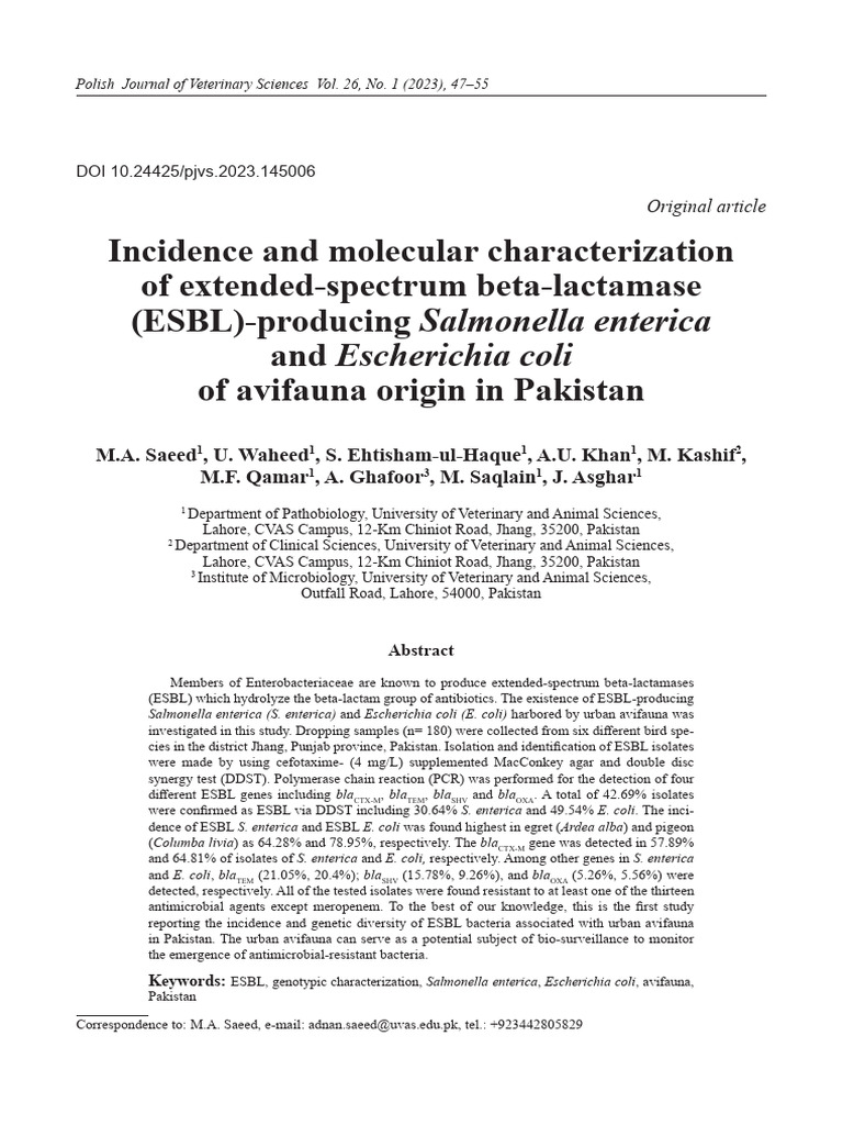 Incidence and Molecular Characterization of Extended-Spectrum Beta ...