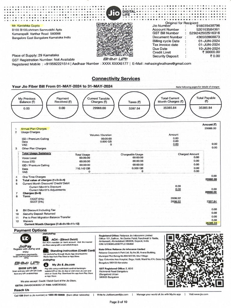 Landline Bills Bangalore | PDF