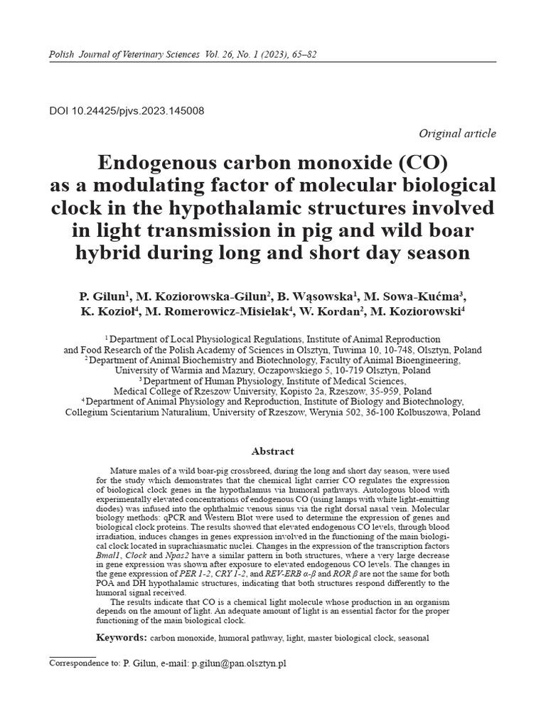 Endogenous Carbon Monoxide (CO) As A Modulating Factor of Molecular ...