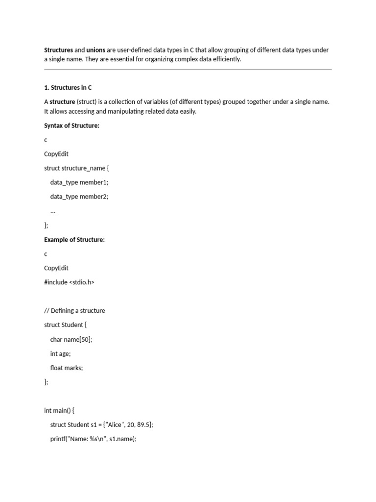 Structures and Unions in C Pro | PDF | Pointer (Computer Programming) | Software Engineering