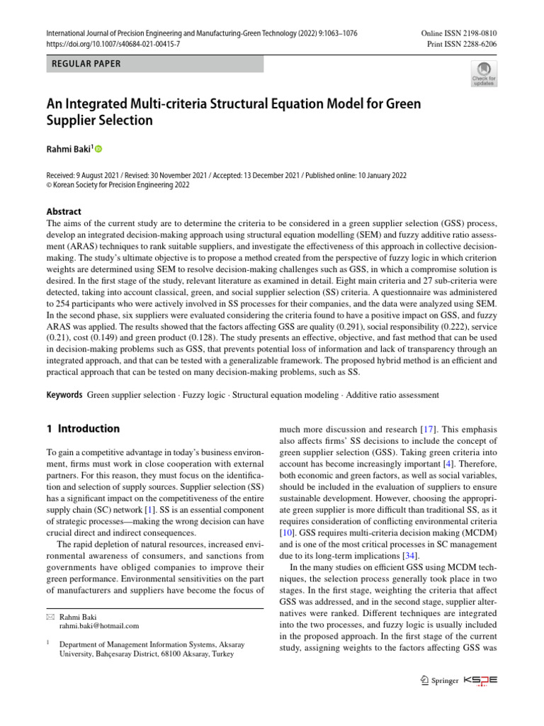 An Integrated Multi Criteria Structural Equation Model For Green | PDF | Cronbach's Alpha ...
