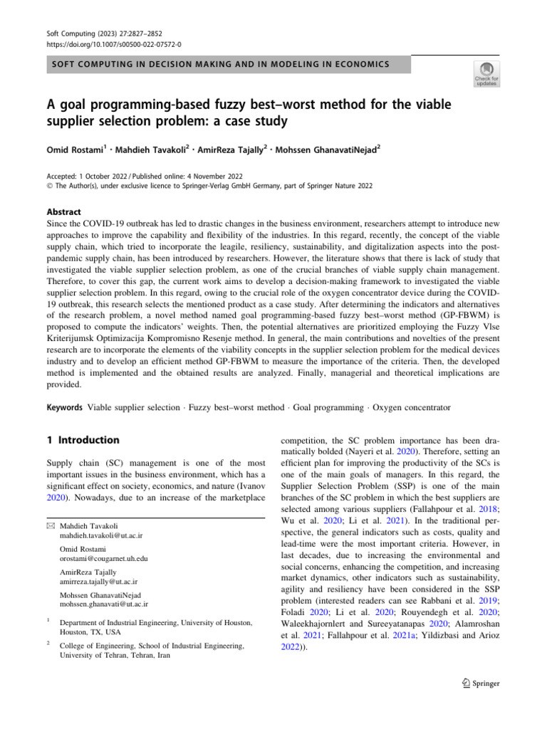 A goal programming-based fuzzy best–worst method for the viable | PDF | Supply Chain ...