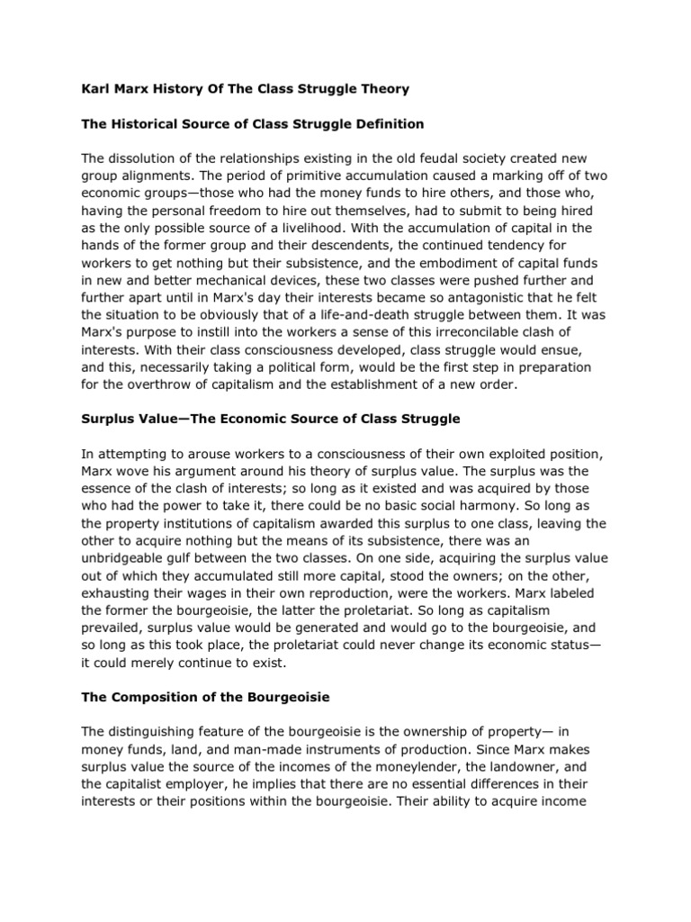 Karl Marx History of The Class Struggle Theory | PDF | Bourgeoisie ...