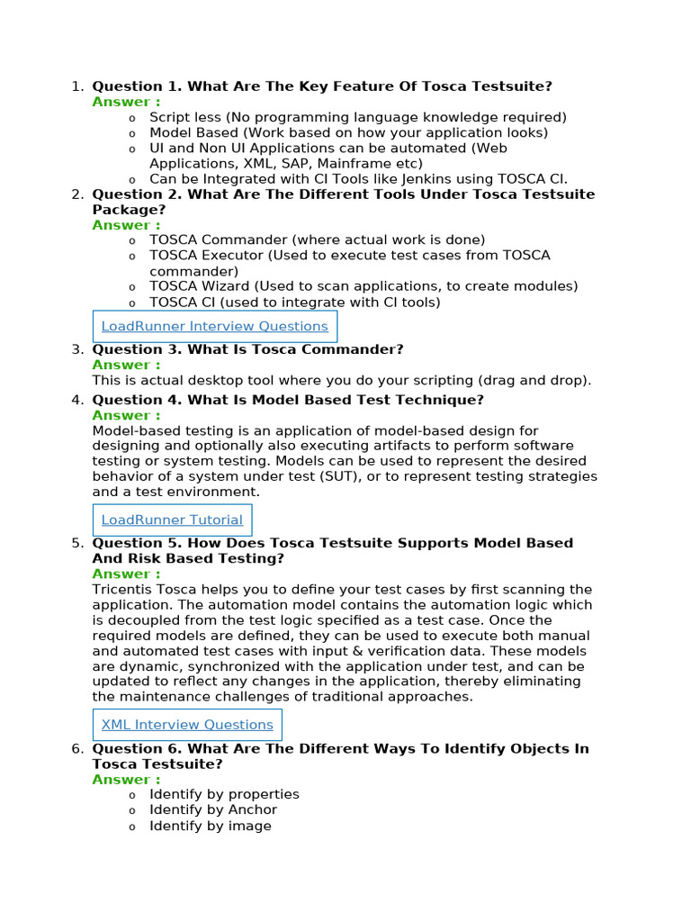 Tosca Interview Questions | PDF | Web Service | Microsoft Excel