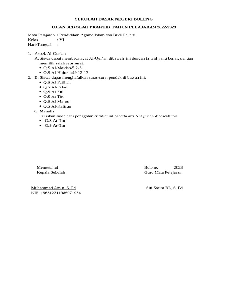 Soal Praktek Pai | PDF